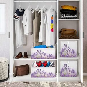 Kigai Lavender Flowers Cube Storage Bin 15.7x10.6x7 in, Large Organizer Collapsible Storage Basket for Shelves, Closet, Storage Room