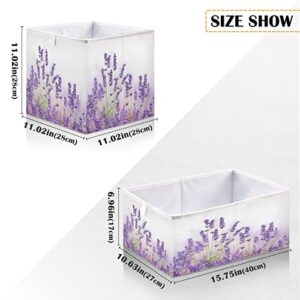 Kigai Lavender Flowers Cube Storage Bin 15.7x10.6x7 in, Large Organizer Collapsible Storage Basket for Shelves, Closet, Storage Room