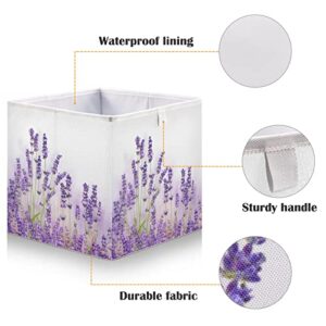 Kigai Lavender Flowers Cube Storage Bin 15.7x10.6x7 in, Large Organizer Collapsible Storage Basket for Shelves, Closet, Storage Room