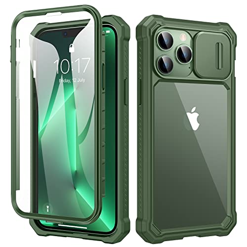 Ruky for iPhone 13 Pro Max Case with Camera Cover, iPhone 12 Pro Max Case Built-in Screen Protector, 12 Pro Max Full Body Case for iPhone 13 Pro Max & iPhone 12 Pro Max 6.7", Green