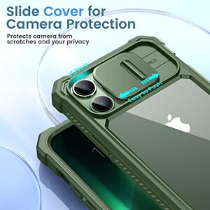 Ruky for iPhone 13 Pro Max Case with Camera Cover, iPhone 12 Pro Max Case Built-in Screen Protector, 12 Pro Max Full Body Case for iPhone 13 Pro Max & iPhone 12 Pro Max 6.7", Green