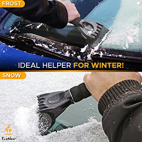 EcoNour Ice Scraper for Car Windshield | 2 Pack Window Scraper to Remove Snow, Frost, and Ice | Ice Crusher for Car Window with Foam Handle for Perfect Grip | Snow Removal & Frost Remover Accessories