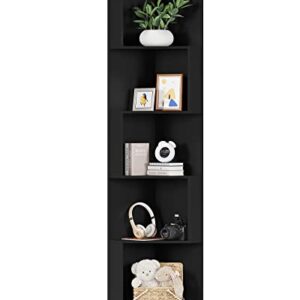 Yusong Bookshelf Corner Shelf Bookcase, Wooden 5-Tier Book Shelves Display Cabinet for Living Room,Bedroom,Bathroom, Black