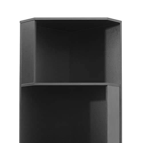 Yusong Bookshelf Corner Shelf Bookcase, Wooden 5-Tier Book Shelves Display Cabinet for Living Room,Bedroom,Bathroom, Black