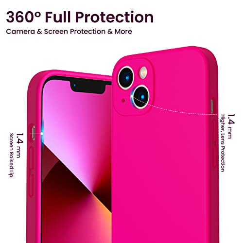 ORNARTO Compatible with iPhone 13 Case 6.1 inch, with 2 x Screen Protector, Liquid Silicone Gel Rubber Cover [Full Body] Shockproof Protective Phone Case for iPhone 13 -Hot Pink