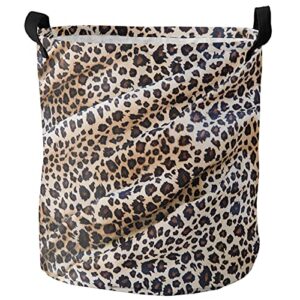 large laundry basket 16.5x17in, leopard print filling brown waterproof dirty clothes bag hamper with handles, animal cheetah fur pattern collapsible sorter basket for bathroom bedroom home