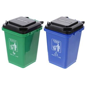 cabilock 2 pcs mini curbside garbage trash bin pen holder creative recycle can set pencil cup desktop organizer for home office school blue green