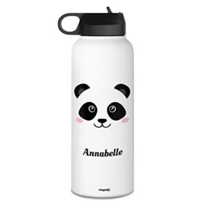 winorax personalized panda water bottle pandas pattern design sports bottles 12oz 18oz 32oz insulated stainless steel travel cup birthday christmas back to school gift for girls kids animal lovers