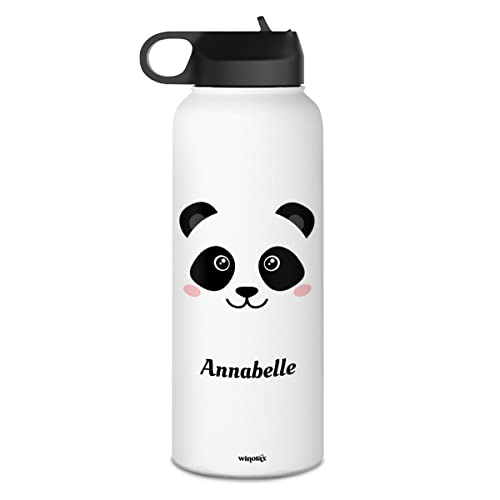 winorax Personalized Panda Water Bottle Pandas Pattern Design Sports Bottles 12oz 18oz 32oz Insulated Stainless Steel Travel Cup Birthday Christmas Back To School Gift for Girls Kids Animal Lovers