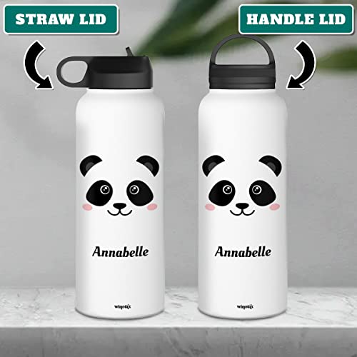 winorax Personalized Panda Water Bottle Pandas Pattern Design Sports Bottles 12oz 18oz 32oz Insulated Stainless Steel Travel Cup Birthday Christmas Back To School Gift for Girls Kids Animal Lovers