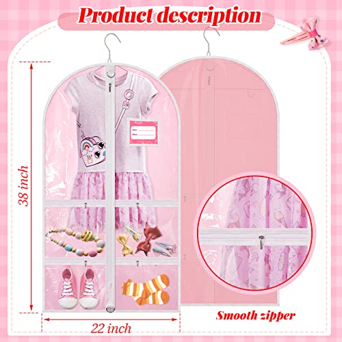 3 Pack Dance Garment Bag Pink Dance Costume Bags Kids Dress Bag with 4 Zipper Pockets 38 x 22 Inch Wardrobe Storage Bag Clear Window Garment Covers Recital Competition Bags for Dancer Girls Boys