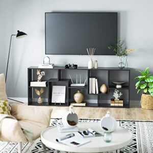 FOTOSOK Geometric Bookcase, 8-Tier Bookshelf TV Stand, Free Standing Display and Storage Shelf for Home Office, Black