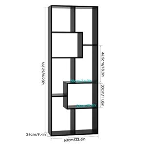 FOTOSOK Geometric Bookcase, 8-Tier Bookshelf TV Stand, Free Standing Display and Storage Shelf for Home Office, Black