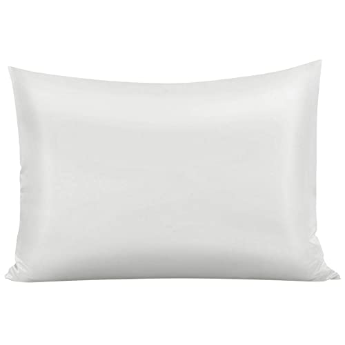 Phencaser Satin Bed Pillowcase, Both Side Silky Soft Standard Size Satin Pillowcases for Hair and Skin, Bed Pillow Covers with Hidden Zipper, Pillow Protector, Pack of 1 Piece (Standard, White)