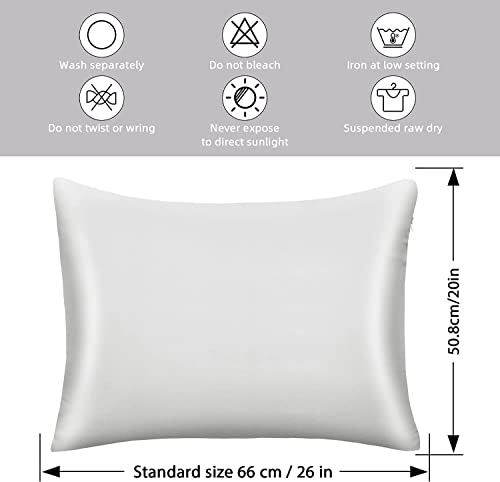 Phencaser Satin Bed Pillowcase, Both Side Silky Soft Standard Size Satin Pillowcases for Hair and Skin, Bed Pillow Covers with Hidden Zipper, Pillow Protector, Pack of 1 Piece (Standard, White)