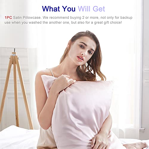 Phencaser Satin Bed Pillowcase, Both Side Silky Soft Standard Size Satin Pillowcases for Hair and Skin, Bed Pillow Covers with Hidden Zipper, Pillow Protector, Pack of 1 Piece (Standard, White)