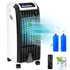 petsite evaporative air cooler, 3-in-1 portable air cooler with remote control, 7.5-hour timer, 3 modes, 3 speeds, 2 ice packs, swamp cooler air conditioner for bedroom, home office dorms