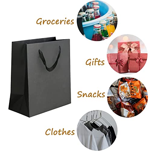 MFDSJ 12 Pcs Black Paper Gift Bags, 13 x 11 x 4 Inch Black Handle Bags, for Present Shopping and Party