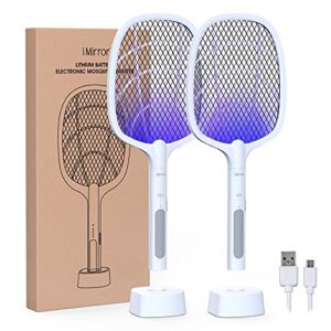 imirror Bug Zapper Racket, 2 in 1 Rechargeable Electric Fly Swatter Mosquito Swatter (2 Pack, 1200mAH)