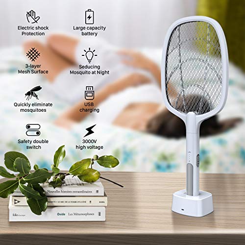 imirror Bug Zapper Racket, 2 in 1 Rechargeable Electric Fly Swatter Mosquito Swatter (2 Pack, 1200mAH)