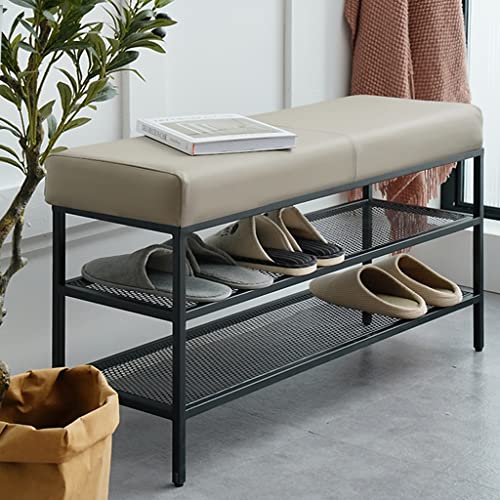 Shoe Rack Shoe Shelf Stackable Shoe Rack Shoe Rack Bench with Cushion Padded Seat Storage Shelf Bench, 2-Layer Shoe Organiser, Perfect for Entryway Hallway Bedroom Metal Shoe Racks Shoe Bench Stackab