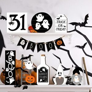 Halloween Tiered Tray Decoration Set Halloween Farmhouse Decor Boo Happy Halloween Wooden Signs Farmhouse Rustic Tiered Tray Decor Items for Home Table Houseroom(Ghost Style, 12 Pcs)