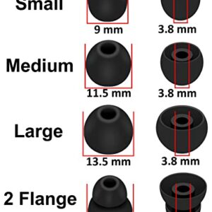 A-Focus 16 Pairs 3.8mm Inner Hole Ear Tips Fit Most in-Ear Earbuds ( Inner Hole 3.8mm -4.5mm ), Replacement Silicone Eartips Compatible with Beats Flex WF-1000XM4 and Powerbeats Pro, Black