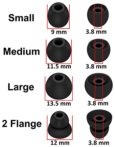 A-Focus 16 Pairs 3.8mm Inner Hole Ear Tips Fit Most in-Ear Earbuds ( Inner Hole 3.8mm -4.5mm ), Replacement Silicone Eartips Compatible with Beats Flex WF-1000XM4 and Powerbeats Pro, Black