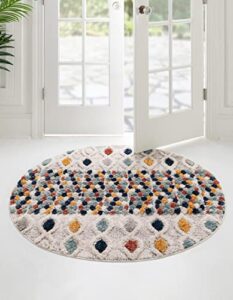 unique loom cherokee collection area rug - asheville (round 4' 0" x 4' 0", multi/ green)