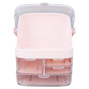 Cosmetic Display Cases, 3 Layers Large Capacity Storage Rack, Portable Makeup Drawer, Waterproof Dustproof Make Up Organizers and Storage, Display Stand Box for Bedroom, Bathroom, Pink