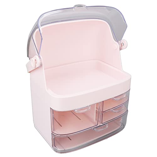 Cosmetic Display Cases, 3 Layers Large Capacity Storage Rack, Portable Makeup Drawer, Waterproof Dustproof Make Up Organizers and Storage, Display Stand Box for Bedroom, Bathroom, Pink