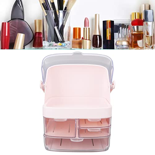 Cosmetic Display Cases, 3 Layers Large Capacity Storage Rack, Portable Makeup Drawer, Waterproof Dustproof Make Up Organizers and Storage, Display Stand Box for Bedroom, Bathroom, Pink