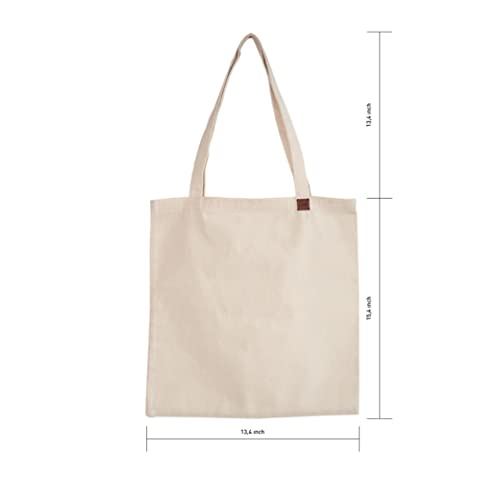 NATI LINE Reusable Canvas tote bag, 100% Cotton, Bag for Shopping and beach 13,4''x15,4'' (natural) Medium