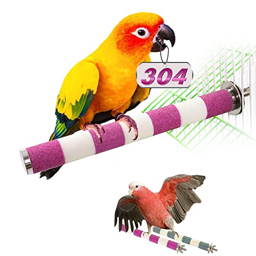 Duckiimo Bird Parrot Grinding Perch Stand, New Material Process Stone Not Drop Sand to Trim Nails and Beak with 304 Stainless Durable Toy for Cage Accessories., White Pink, White Gray (DKM220602)