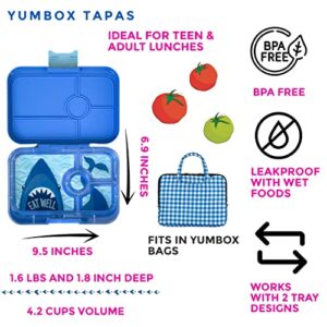 Yumbox Tapas Larger Size - 4 compartment Leakproof Bento lunch box for Pre-teens, Teens & Adults (True Blue - Shark)