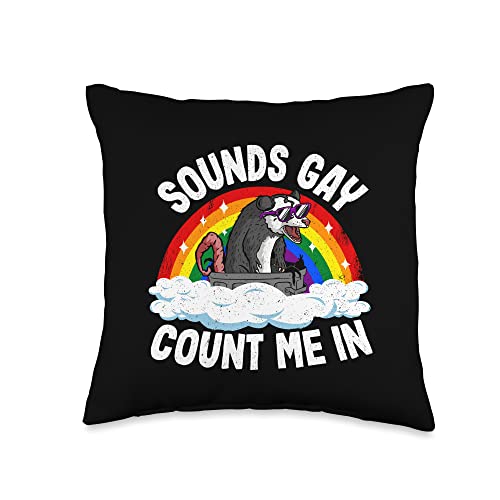 Pride Month LGBTQ Stuff & LGBT Gifts Men Women Sounds Count Me in Opossum Rainbow Flag LGBT Gay Pride Throw Pillow, 16x16, Multicolor