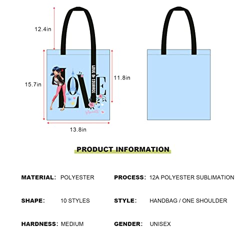 ZonLi Cute Tote Bag Aesthetic Miraculous Ladybug Cavas Tote Bag Funny Eco Reusable Book Beach Bags Shoulder Bag with Inner Pockets for Kids Students Girl Gifts Ideas Birthday Easter Saint Patrick