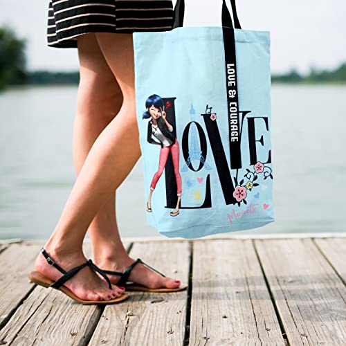 ZonLi Cute Tote Bag Aesthetic Miraculous Ladybug Cavas Tote Bag Funny Eco Reusable Book Beach Bags Shoulder Bag with Inner Pockets for Kids Students Girl Gifts Ideas Birthday Easter Saint Patrick