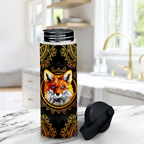 winorax Personalized Fox Water Bottle Mandala Pattern Design Sports Bottles 12oz 18oz 32oz Insulated Stainless Steel Travel Cup Birthday Christmas Gift for Women Girls Best Friends Kids Animal Lovers