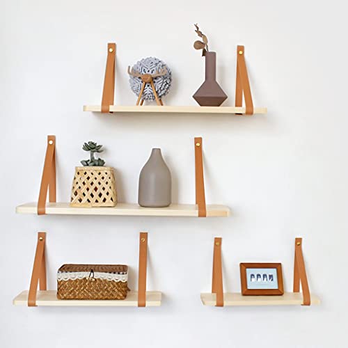 NABEIM Floating Shelves for Wall Decor, Wall Shelf with Leather Strap, Corner Shelves Wood, Wall Mounted Hanging Shelves, Bookshelf Display Living Room, Bedroom (Size : /M)