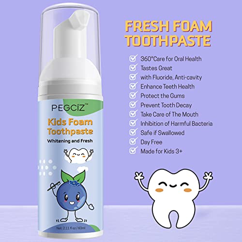 Foam Toothpaste Kids,Foaming Toothpaste Kids for U Shaped Toothbrush,Natural Formula Toothpaste,Deeply Cleaning Gums,Kids Oral Care Toothpaste, (Strawberry &Blueberry)