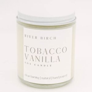 river birch candles tobacco vanilla scented candle | premium, all-natural, non-toxic, soy candles | 8.5oz 40 hr burn time | cozy relaxing gifts for home