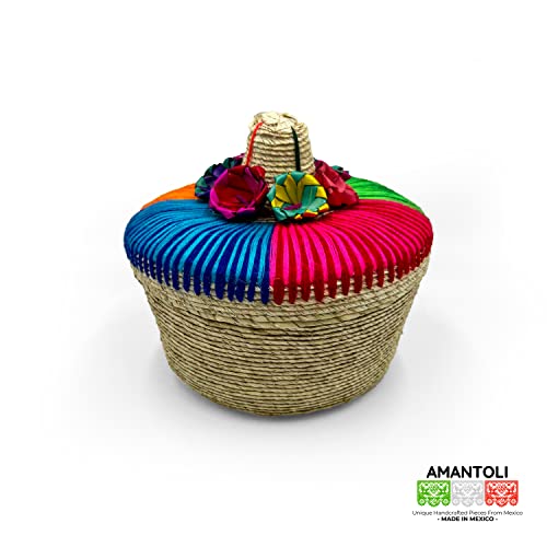 Amantoli - Mexican 100% Handwoven Sombrero Tortilla Baskets (2 Piece Set) | Mexican Tortilla Warmer |Tortillero de Palma Hecho en Mexico | Palm Straw Mexican Tortilla Bowl | Fiesta - Decoration.