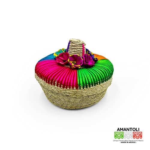 Amantoli - Mexican 100% Handwoven Sombrero Tortilla Baskets (2 Piece Set) | Mexican Tortilla Warmer |Tortillero de Palma Hecho en Mexico | Palm Straw Mexican Tortilla Bowl | Fiesta - Decoration.