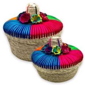 Amantoli - Mexican 100% Handwoven Sombrero Tortilla Baskets (2 Piece Set) | Mexican Tortilla Warmer |Tortillero de Palma Hecho en Mexico | Palm Straw Mexican Tortilla Bowl | Fiesta - Decoration.