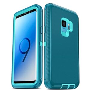 leyi compatible for galaxy s9 case, samsung galaxy s9 case, 3 in 1 full body shockproof rubber dustproof rugged defender protection case samsung galaxy s9 phone case, teal blue