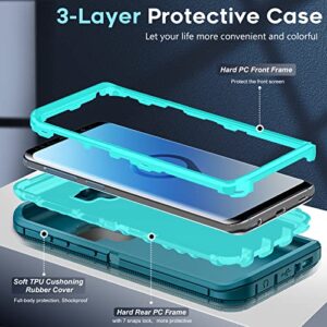 LeYi Compatible for Galaxy S9 Case, Samsung Galaxy S9 Case, 3 in 1 Full Body Shockproof Rubber Dustproof Rugged Defender Protection Case Samsung Galaxy S9 Phone Case, Teal Blue