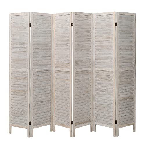 ECOMEX 6 Panel Louver Wood Room Divider 5.6ft.Tall Folding Privacy Screen Panels, Room Divider Wall, Divider for Room Separation, Partition Room dividers and Effectively Block Sight(White)