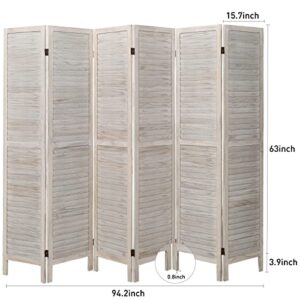 ECOMEX 6 Panel Louver Wood Room Divider 5.6ft.Tall Folding Privacy Screen Panels, Room Divider Wall, Divider for Room Separation, Partition Room dividers and Effectively Block Sight(White)