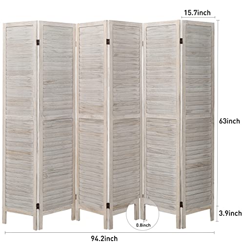 ECOMEX 6 Panel Louver Wood Room Divider 5.6ft.Tall Folding Privacy Screen Panels, Room Divider Wall, Divider for Room Separation, Partition Room dividers and Effectively Block Sight(White)